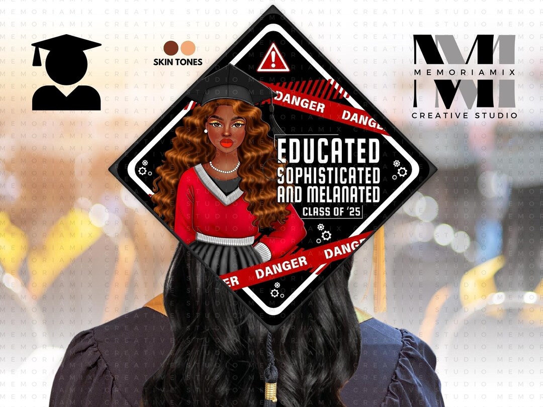 Danger Educated Black Woman Graduation Cap Topper, Educated Black Woman ...