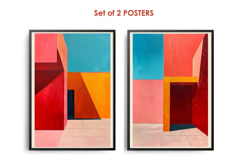 Set of 2 Architectural Geometrical Art Poster Wall Decor - Etsy