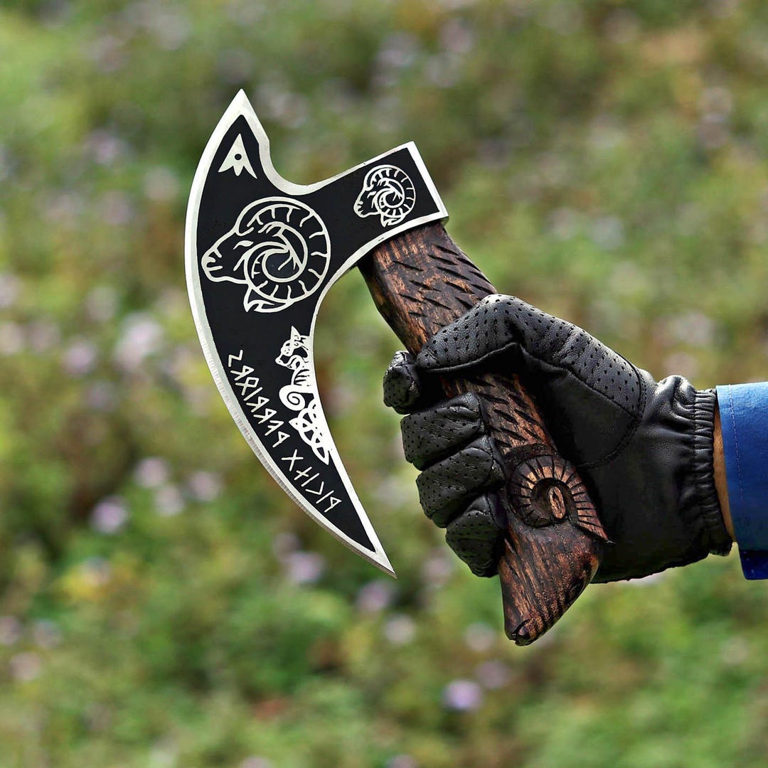 Custom Hand Forged Pizza Axe in Sheep Style, Viking Pizza Cutter ...