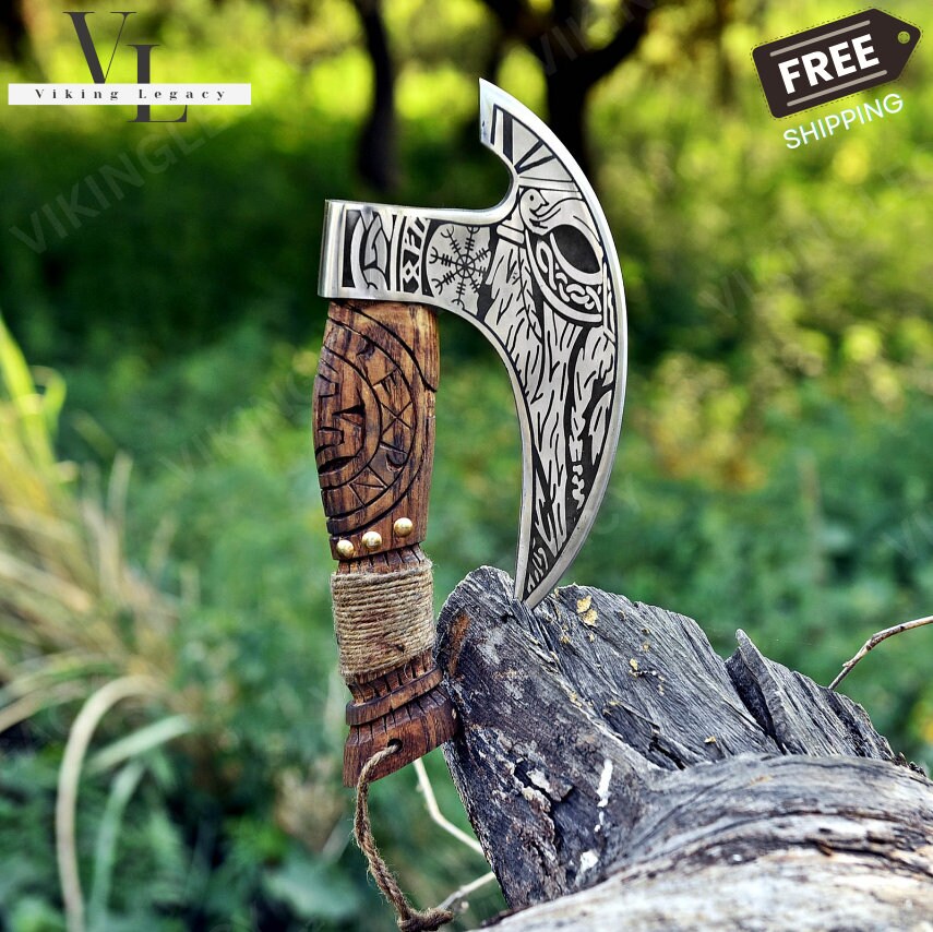 Custom Hand Forged Unique Pizza Cutter With Ash Wood Shaft, Viking ...