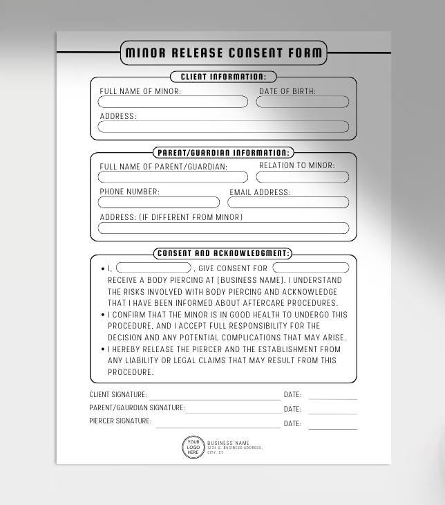Piercing MINOR RELEASE FORM | Piercing Consent for Minors - Etsy