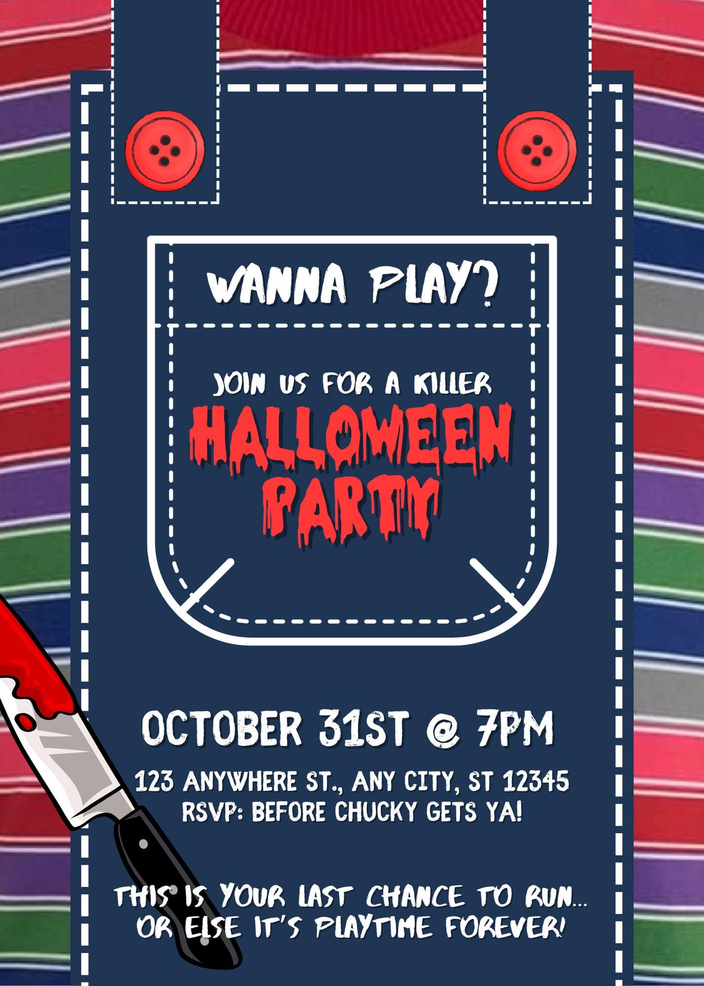 Chucky Halloween Party Invitation | Canva Template | Editable - Etsy