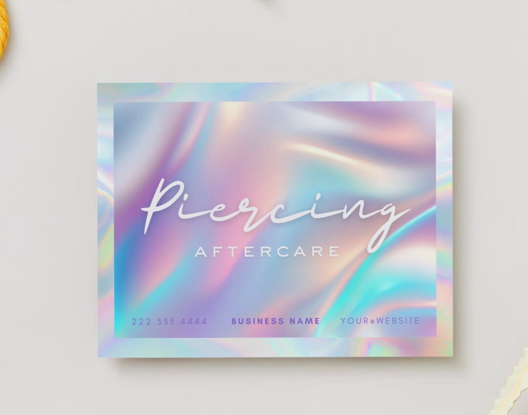 Holographic Piercing Aftercare Card Template - Etsy