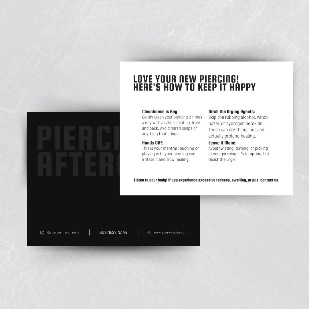 Editable Piercing Aftercare Instructions Card | Canva | Piercing ...
