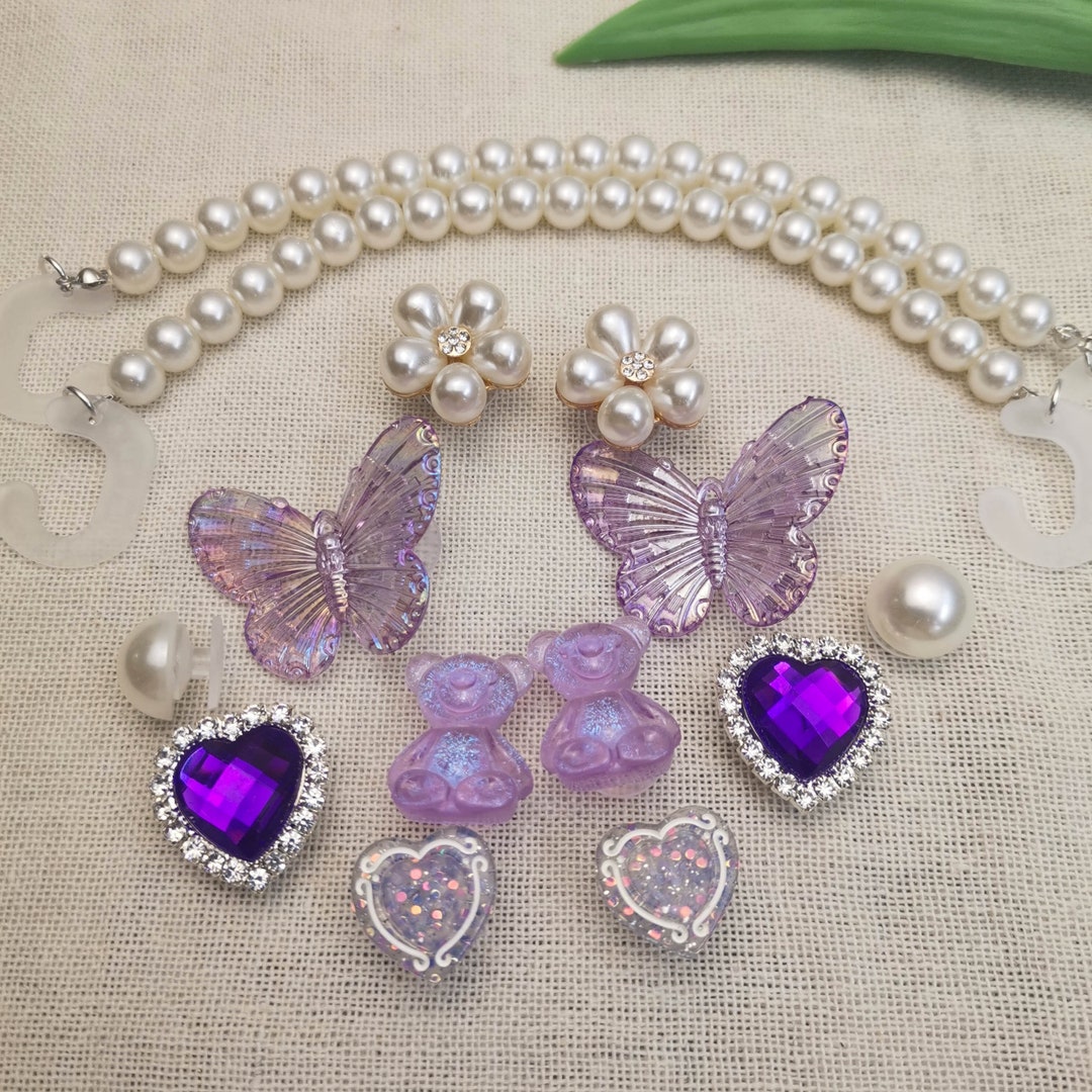 Personalized Name Purple Butterfly Shoe Charms With Chain, Girlish Shoe ...