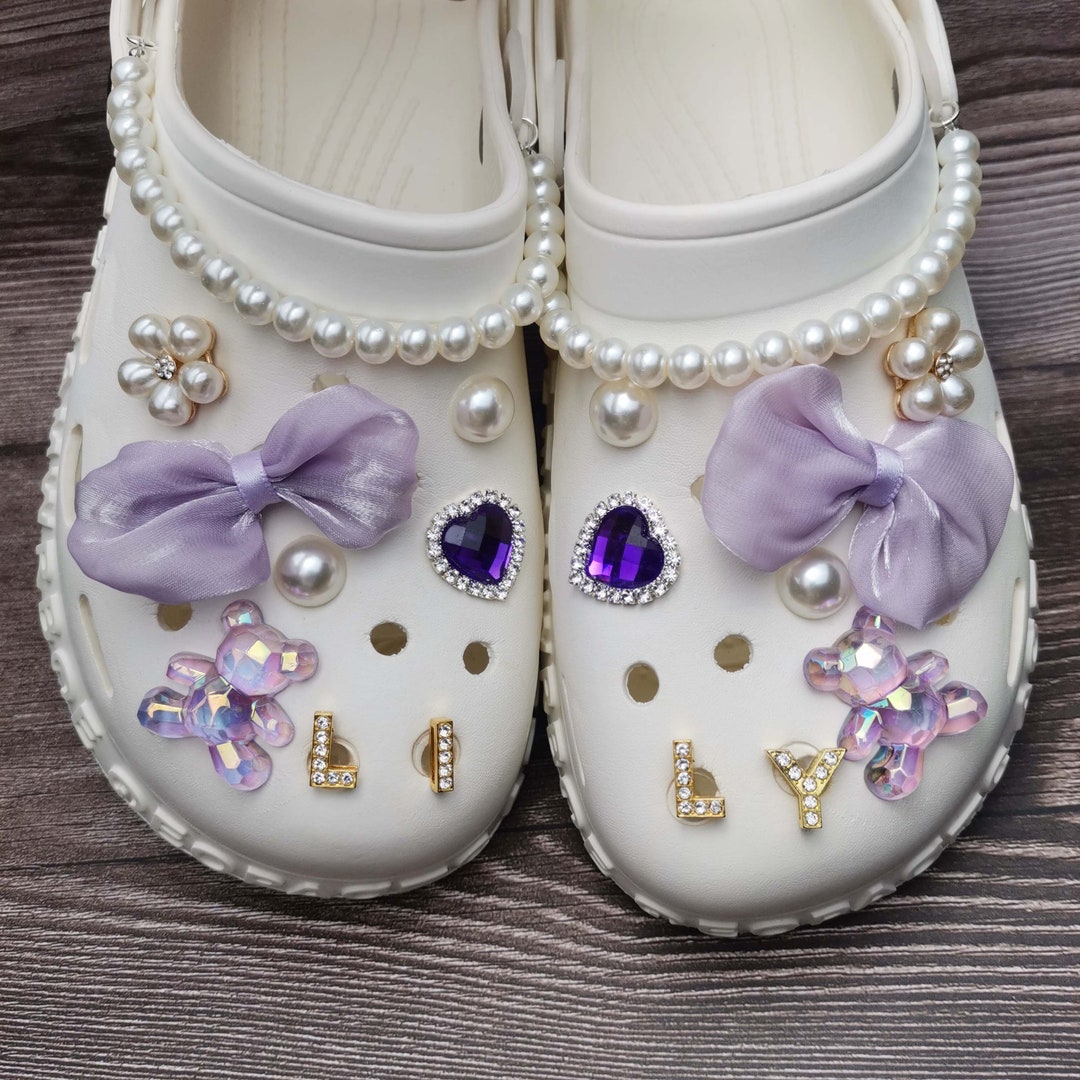 Personalized Name Croc Charm Set, Cute Rhinestone Bowknot Pearls Shoe ...