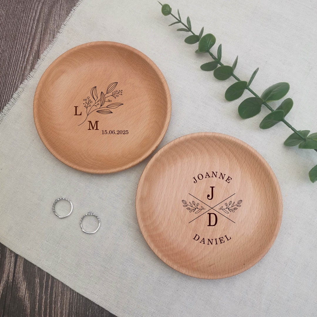 Personalized Round Wood Ring Dish, Engagement Ring Holder, Custom ...