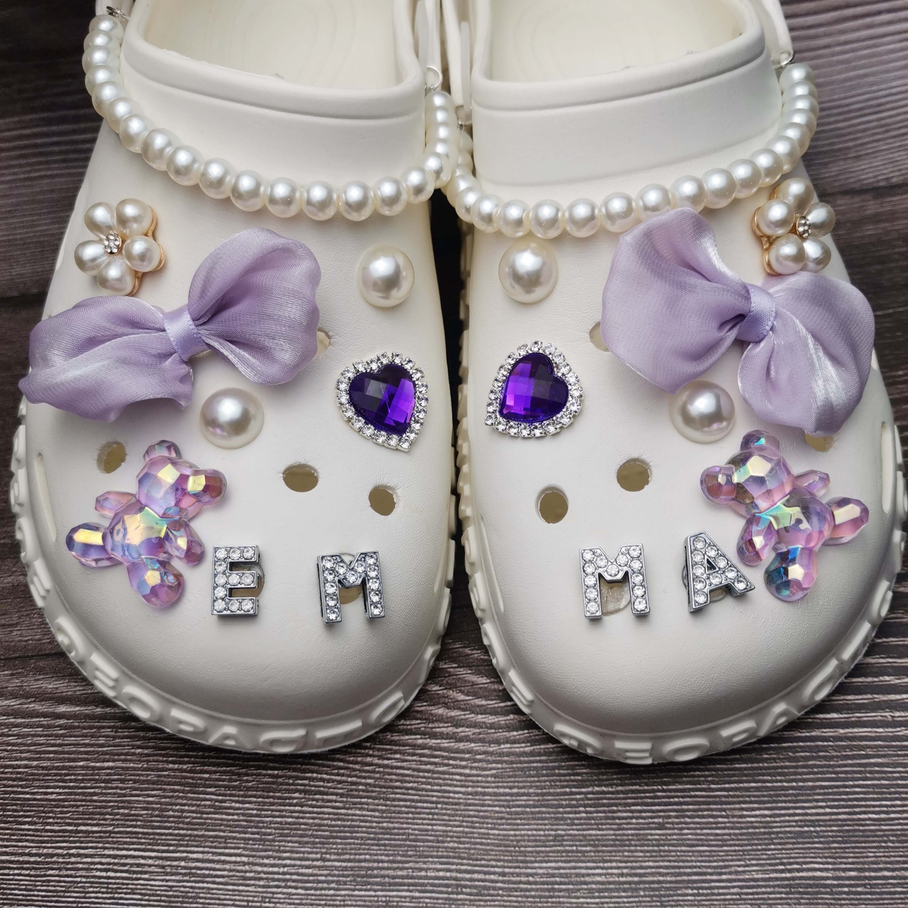 Personalized Name Croc Charm Set, Cute Rhinestone Bowknot Pearls Shoe ...