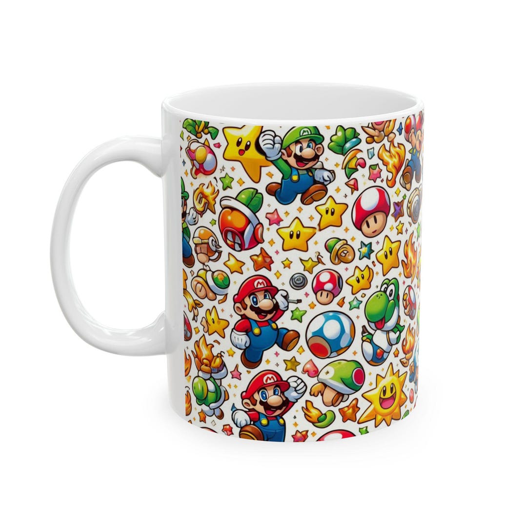 Classic Video Game Character Inspired Mug Featuring Iconic Power-ups ...