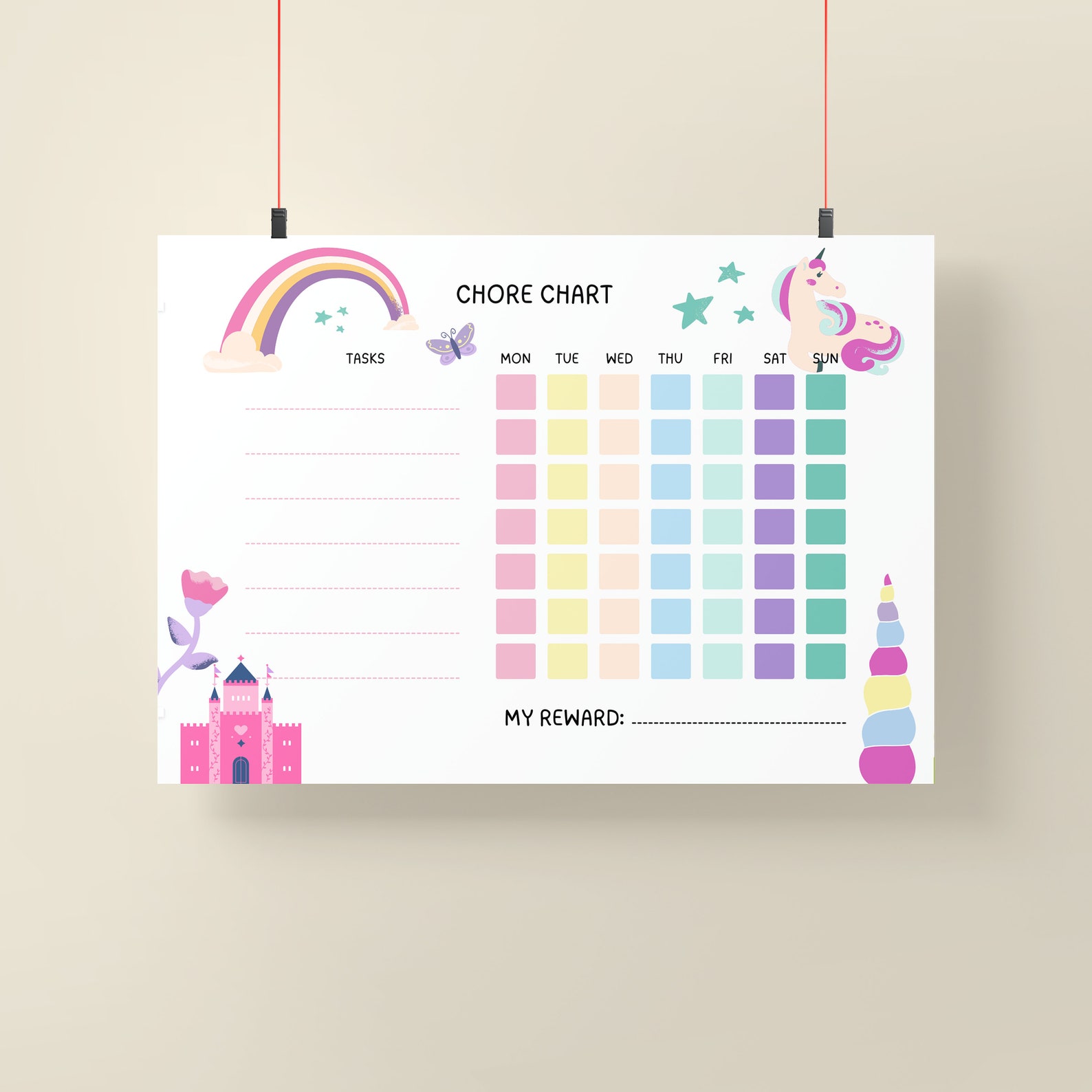 Unicorn Chore Chart, Printable Chore Chart, Toddler Reward Chart, Kids ...