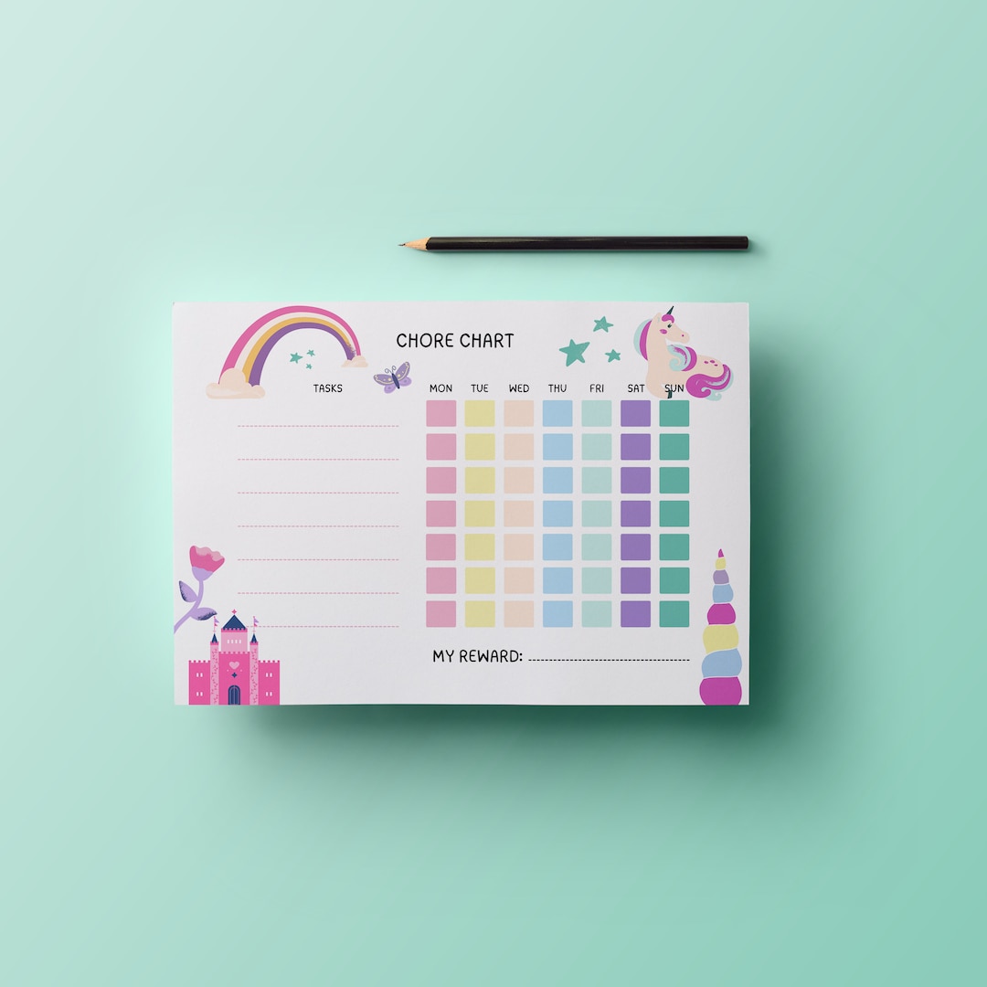 Unicorn Chore Chart, Printable Chore Chart, Toddler Reward Chart, Kids ...