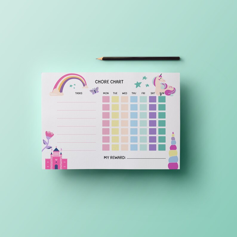 Unicorn Chore Chart, Printable Chore Chart, Toddler Reward Chart, Kids ...