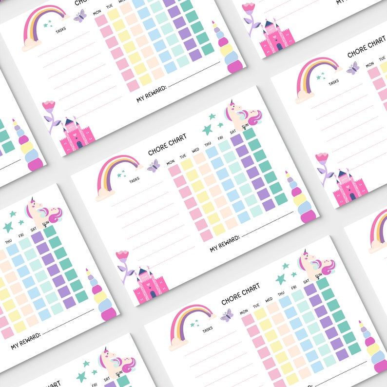 Unicorn Chore Chart, Printable Chore Chart, Toddler Reward Chart, Kids ...