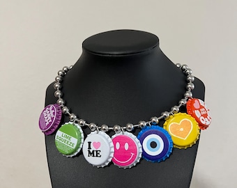 Funky Soda Pop Bottle Cap Necklace, Bohemian Style, Vintage Retro - Etsy