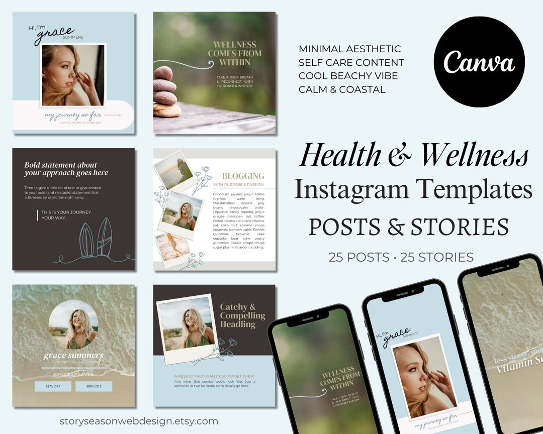 Coastal Calm Instagram Templates: Boho Health & Wellness (canva) - Etsy