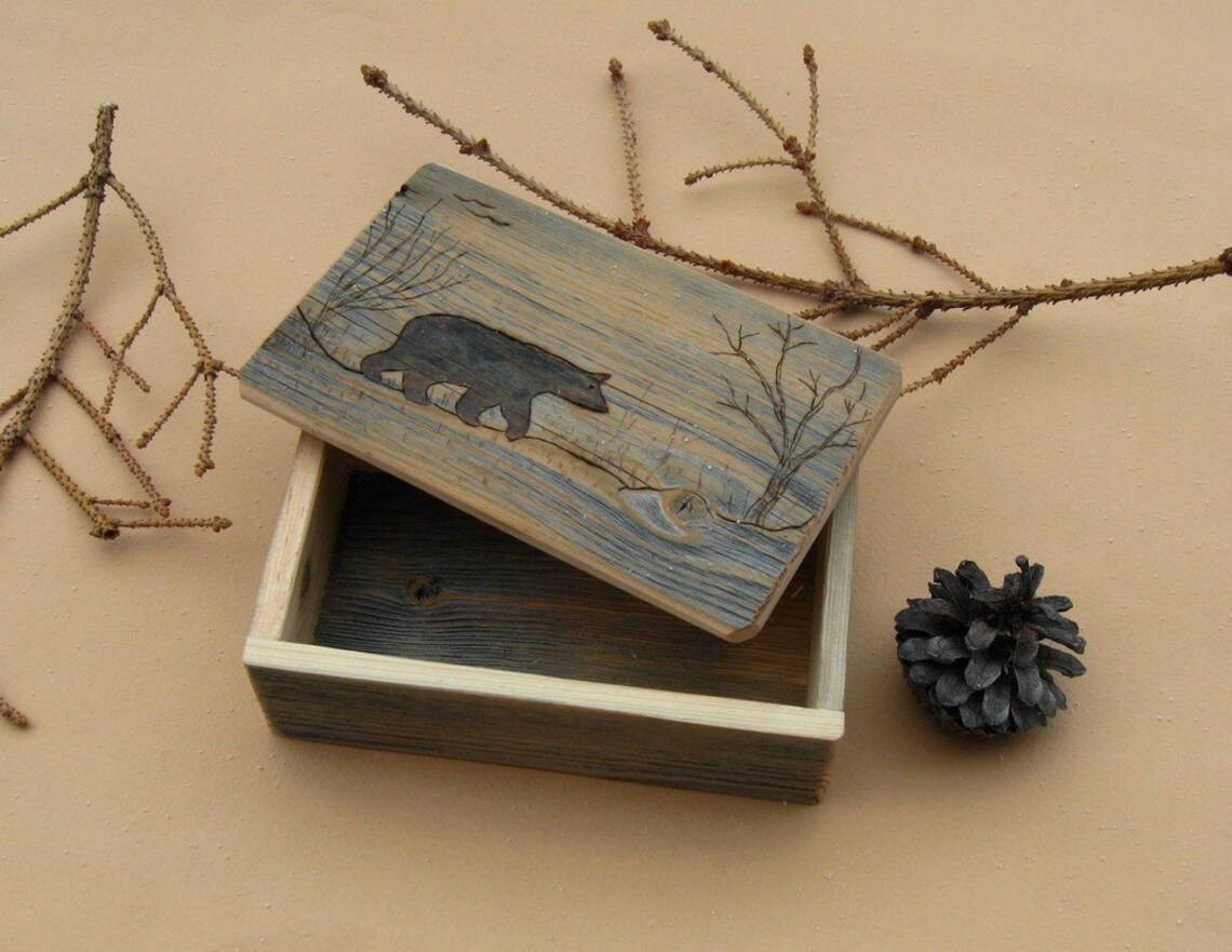 Barnwood BEAR BOX Handmade From Reclaimed Weathered Wood | Etsy