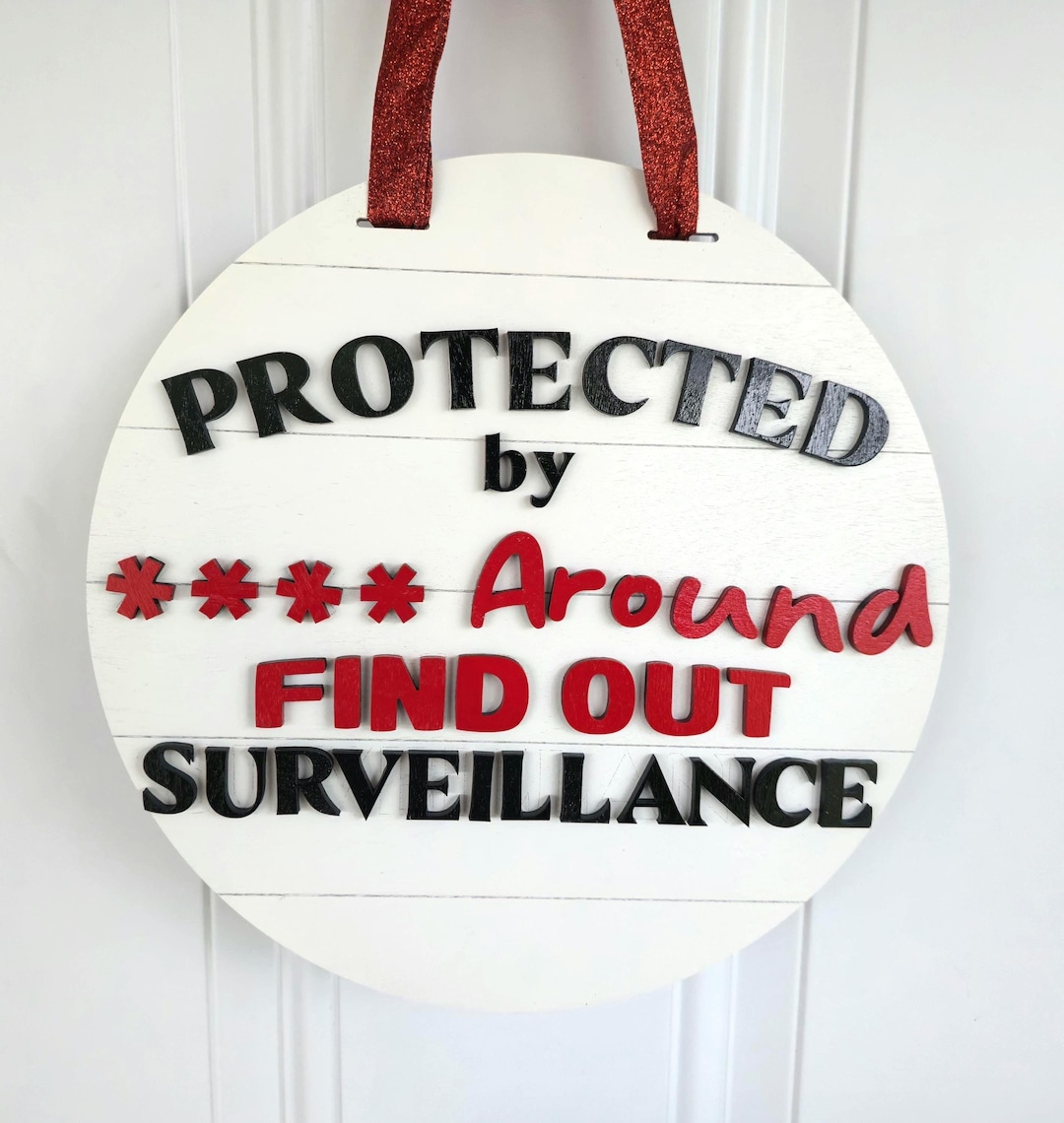 Protected by **** Around & Find Out Surveillance Door Hanger | Funny ...