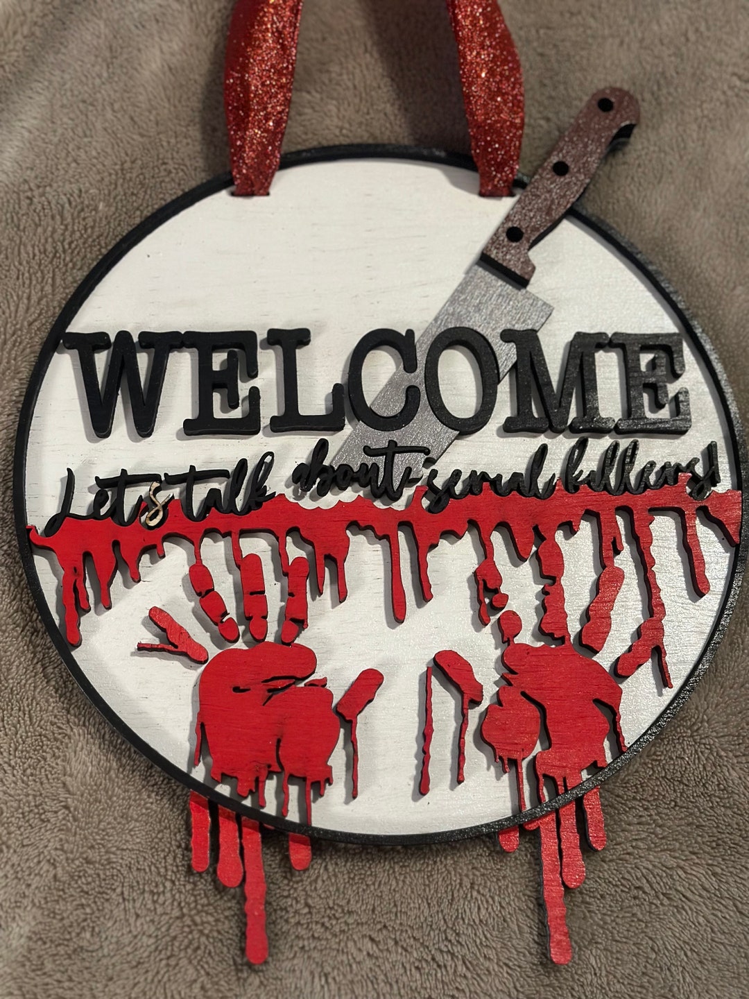 Welcome Front Door Hanger | Bloody Hands | Halloween Door Hanger | Door ...