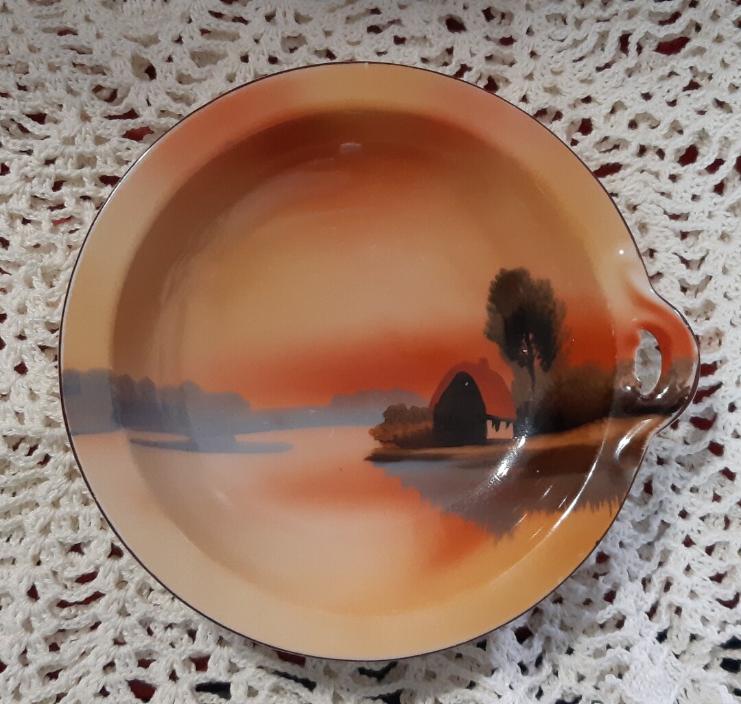 Noritake Morimura Lusterware One Handed Bowl Orange Sunset Landscape ...