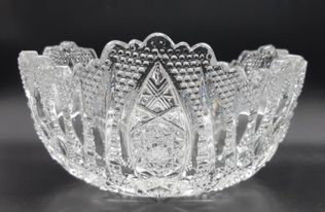 Vintage Heavy American Brilliant Cut Glass Bowl Hobstar & Brunswick ...