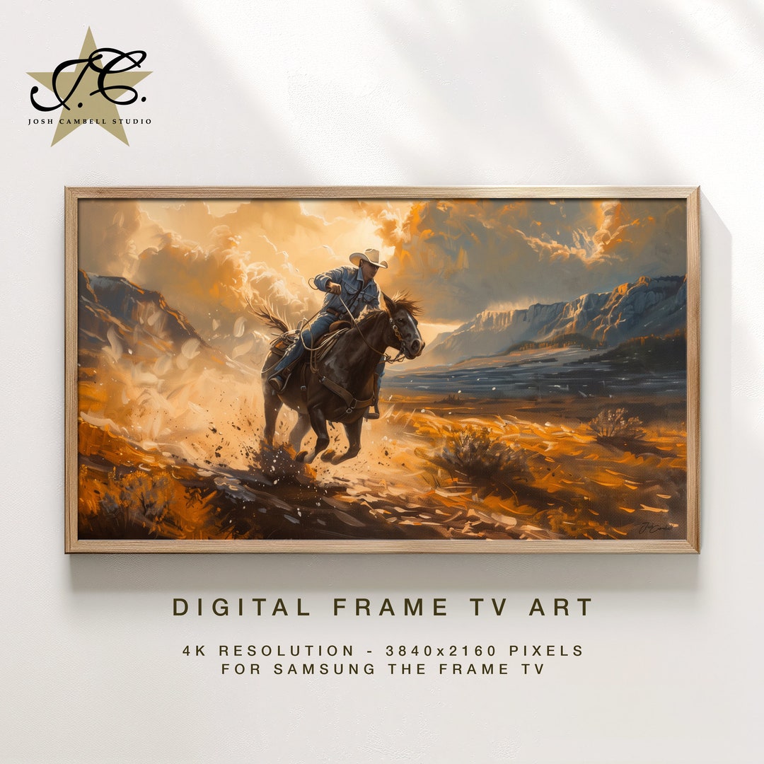 Bolt of Lightning, Digital 4K Frame TV Art, Rustic Western Oil Painting ...