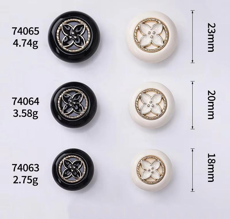 Black Embossed Flower Metal Shank Buttons: Sewing Embellishments 18 ...