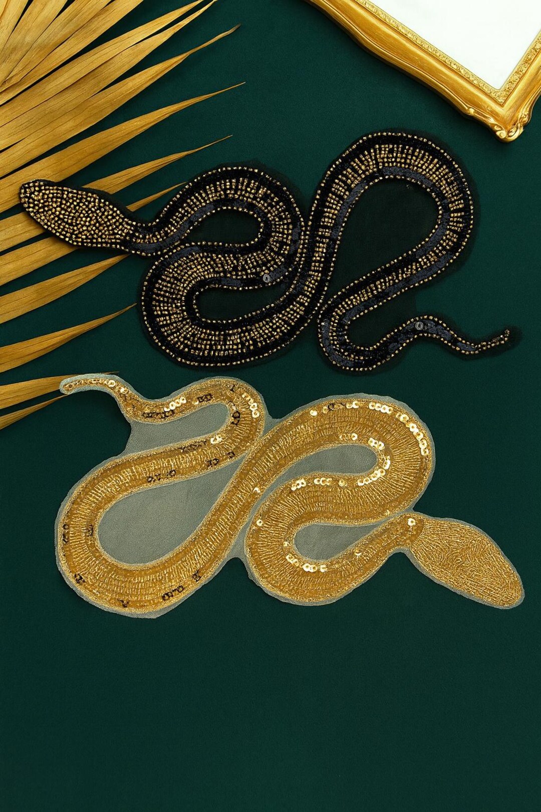 Gold & Black Sequin Snake Applique Patches – Beaded Embroidered Iron-on ...