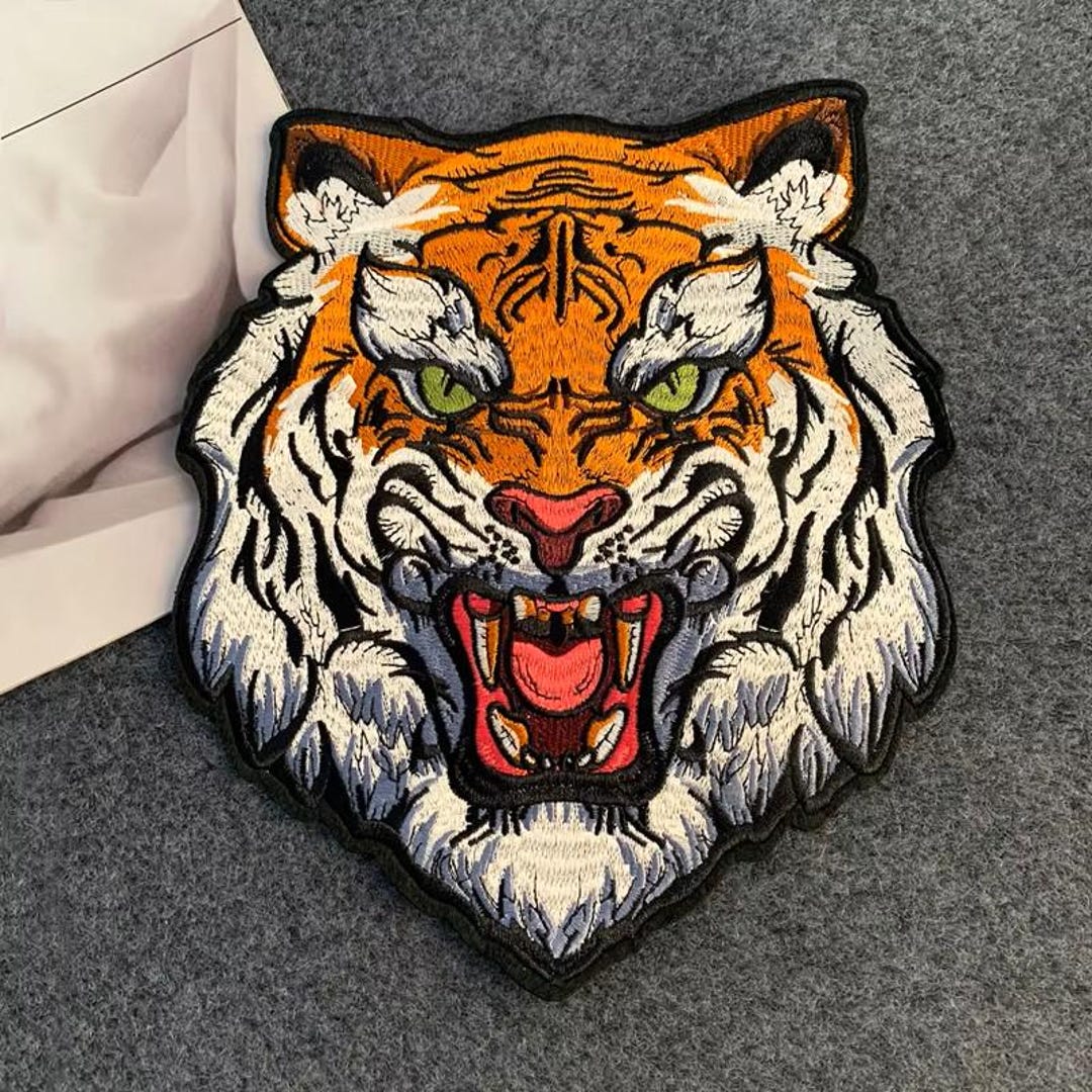 Roaring Tiger Head Patch - Tiger Patch Embroidery Applique - Large Tiger Animal Iron on Patches ...