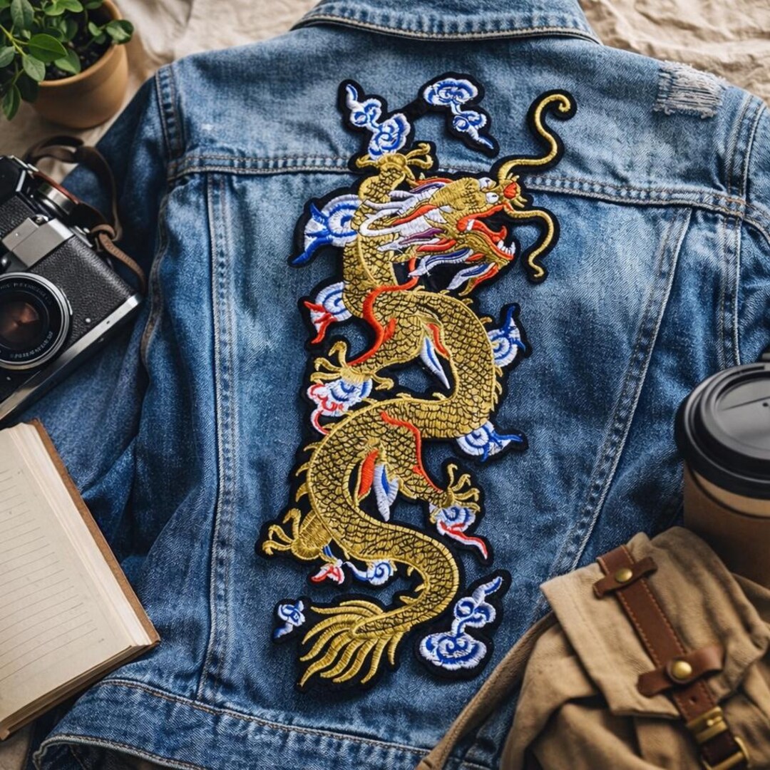 Large Embroidered Dragon Patch: Iron-on Asian Applique (15.7x6.7 ...