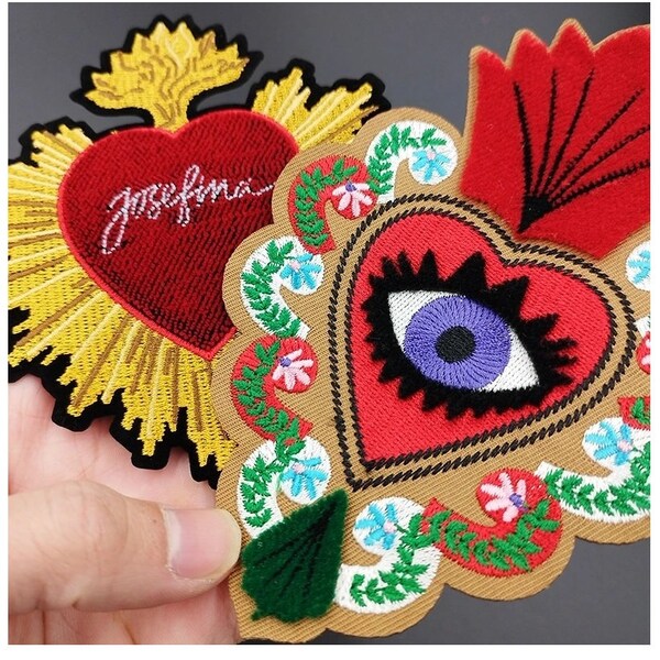 Sacred Heart Patches Lady of Guadalup Applique Mexican Fork Art Patches ...