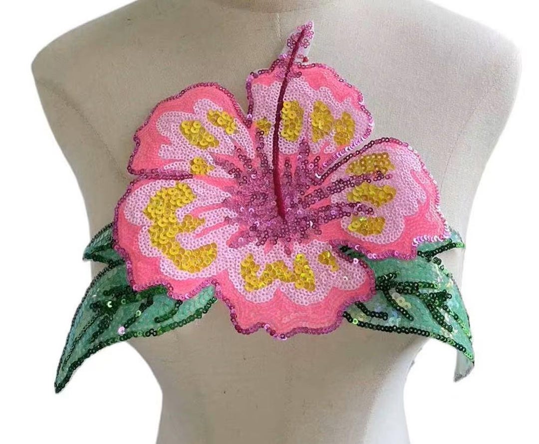 Glittering Sequin Flower Applique: Beaded Iron on Patch (22x26cm ...