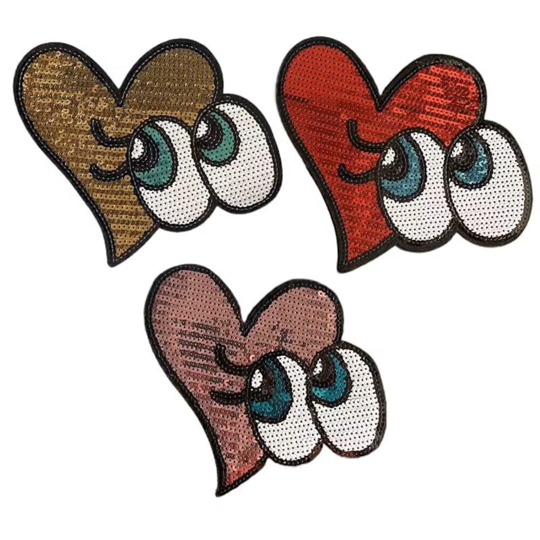 Sequin Heart Patch, Heart Eye Patch, Embroidered Eye Patch Applique ...
