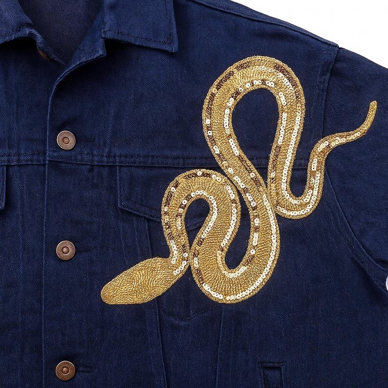 Gold & Black Sequin Snake Applique Patches – Beaded Embroidered Iron-on ...