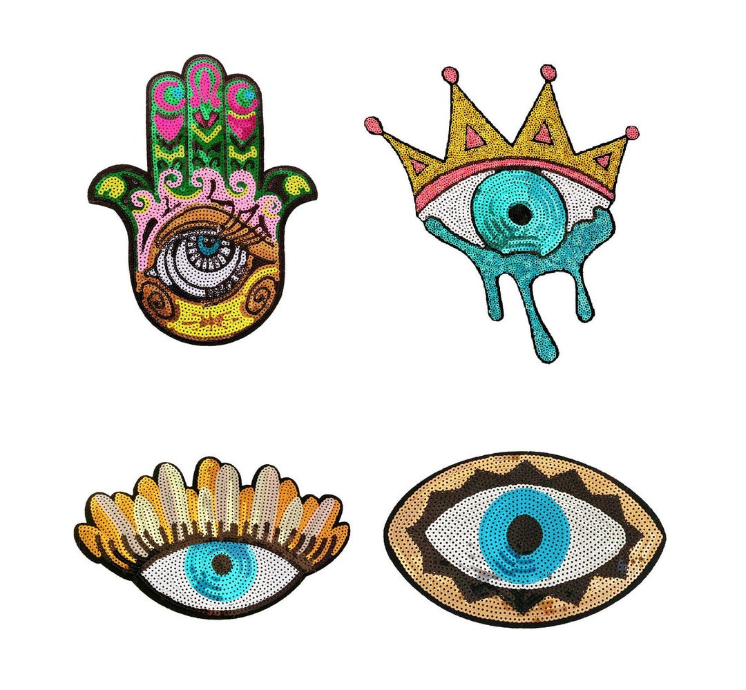 Set Evil Eye Patch, Sequin Eye Patch, Eye Denim Patch, Sparkling Eye ...