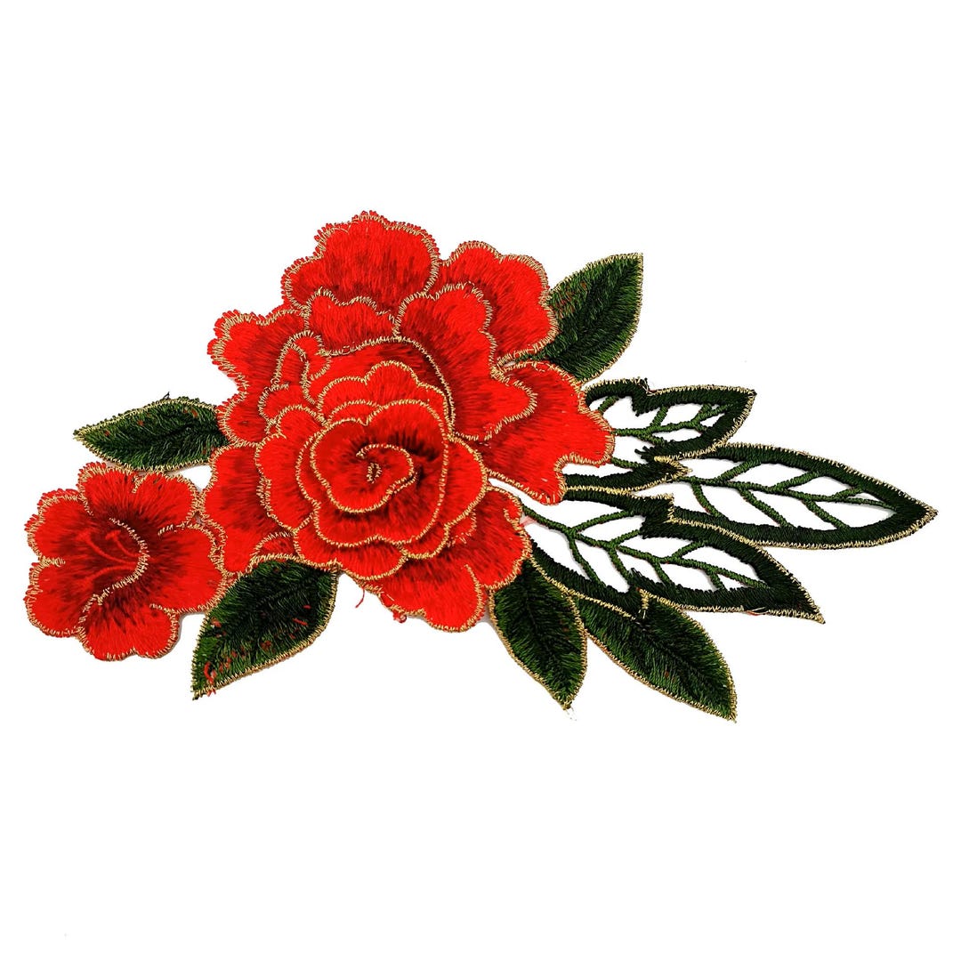 2pcs Red Rose Applique, Red Flower Applique, Rose Floral Embroidery ...