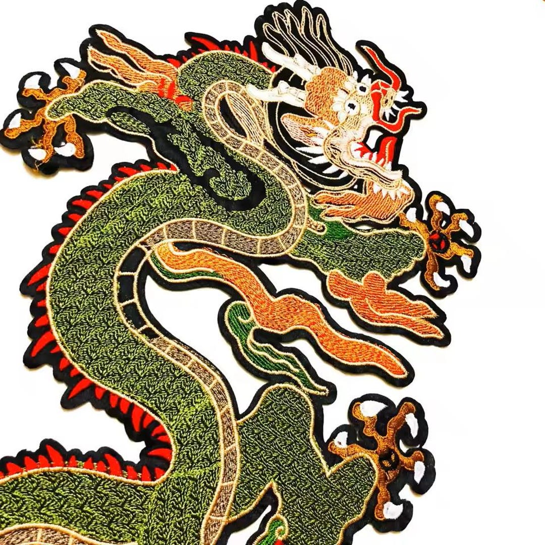 Chinese Dragon Embroidered Patch 30x20cm - Large Embroidered Dragon - Asian Style Patch ...
