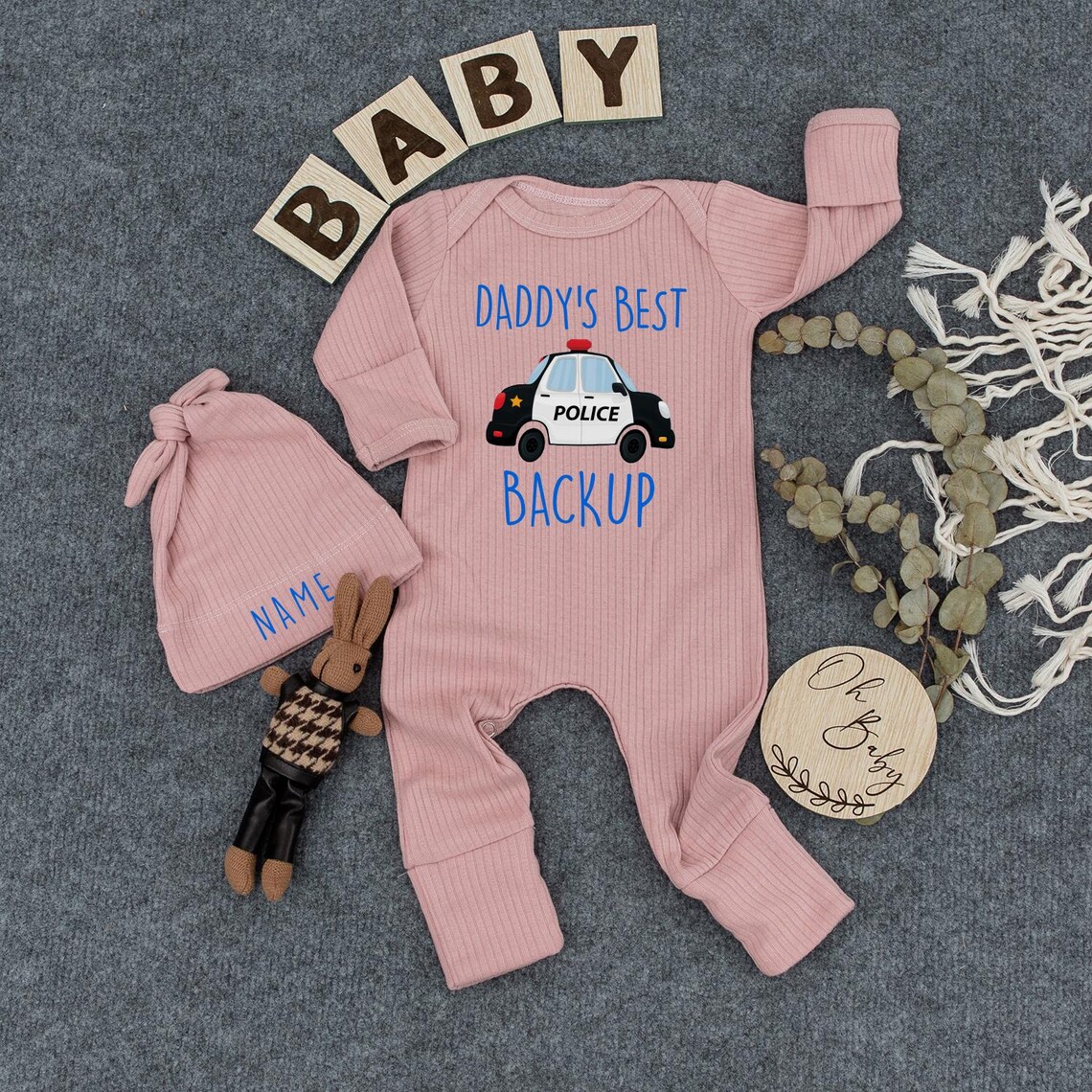Custom Daddy's Backup Baby Bodysuit and Hat, Police Baby Clothes - Etsy