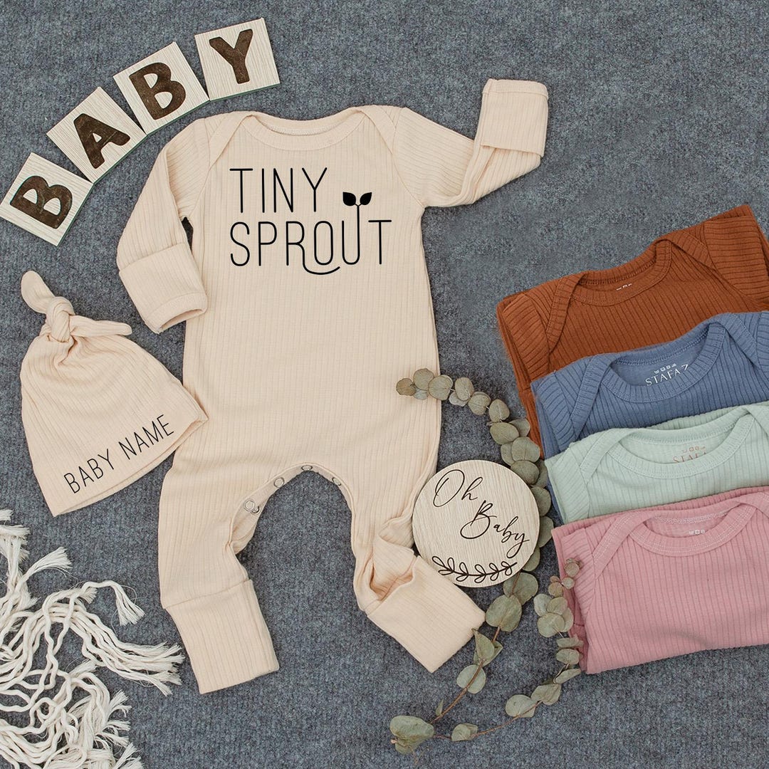 Tiny Sprout Baby Gift Box Set, Personalized Name Hat, Custom Newborn ...