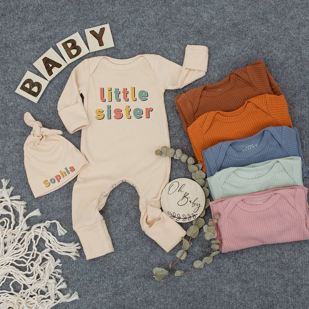 Custom Little Sister Baby Romper, Personalized Sleepsuit & Hat - Etsy