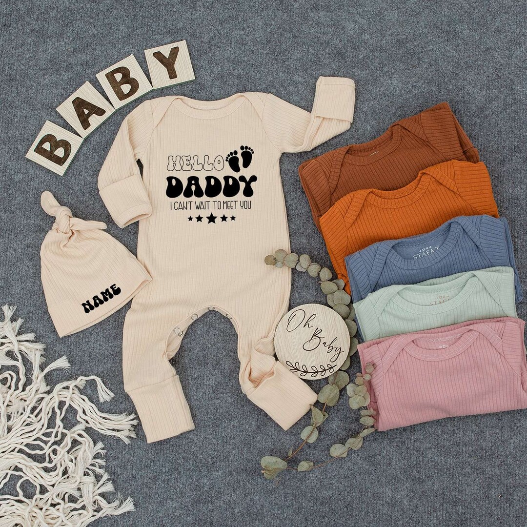Custom Hello Daddy I Can't Wait to Meet You Bodysuit, Baby Romper ...