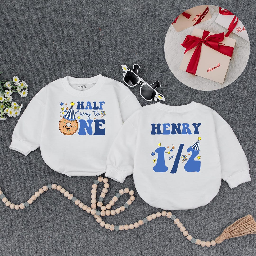 Halfway to One Baby Romper | 6 Month Smiley Outfit | Personalized Half ...