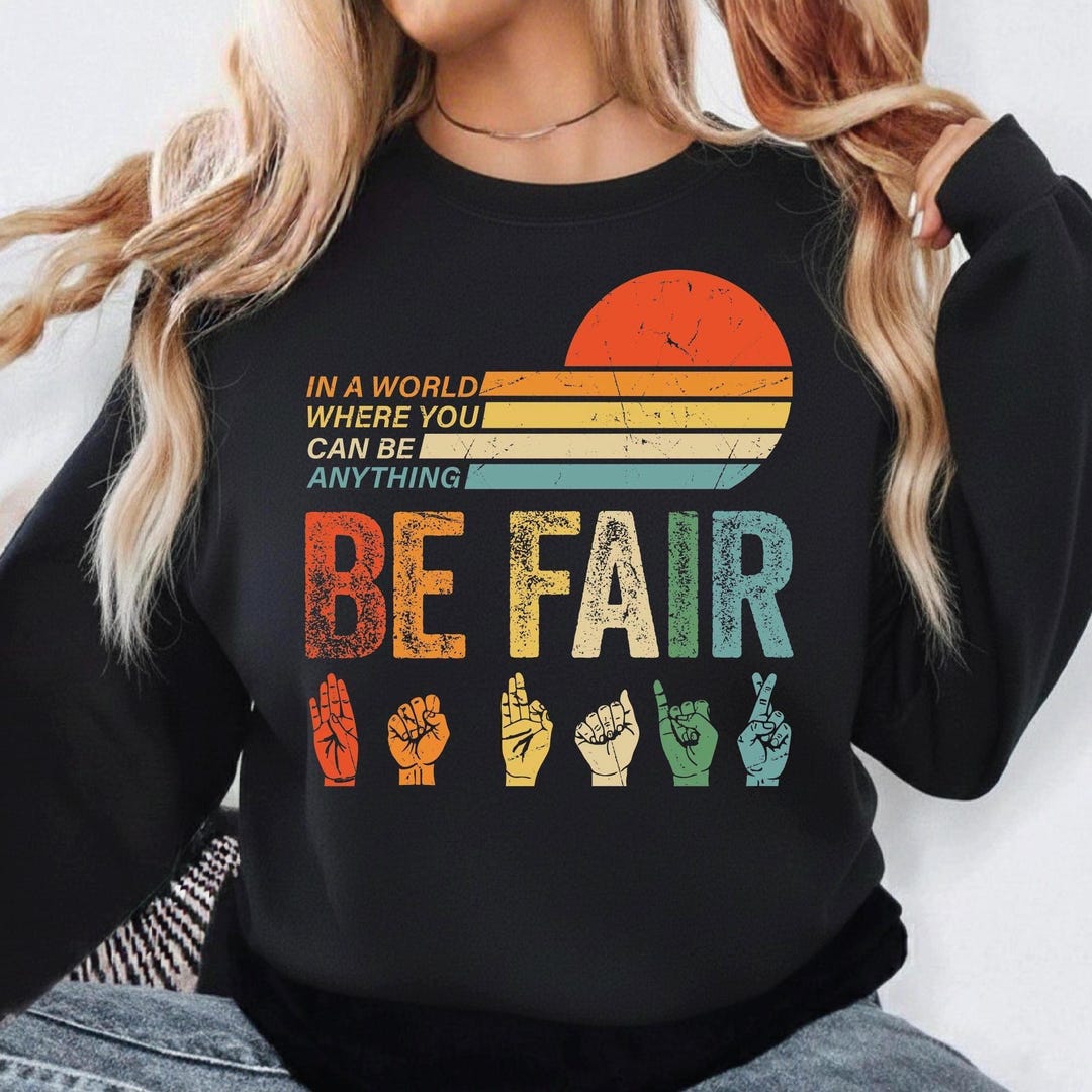 ASL Sign Language "be Fair" Retro Sunset PNG – Inspirational Quote ...