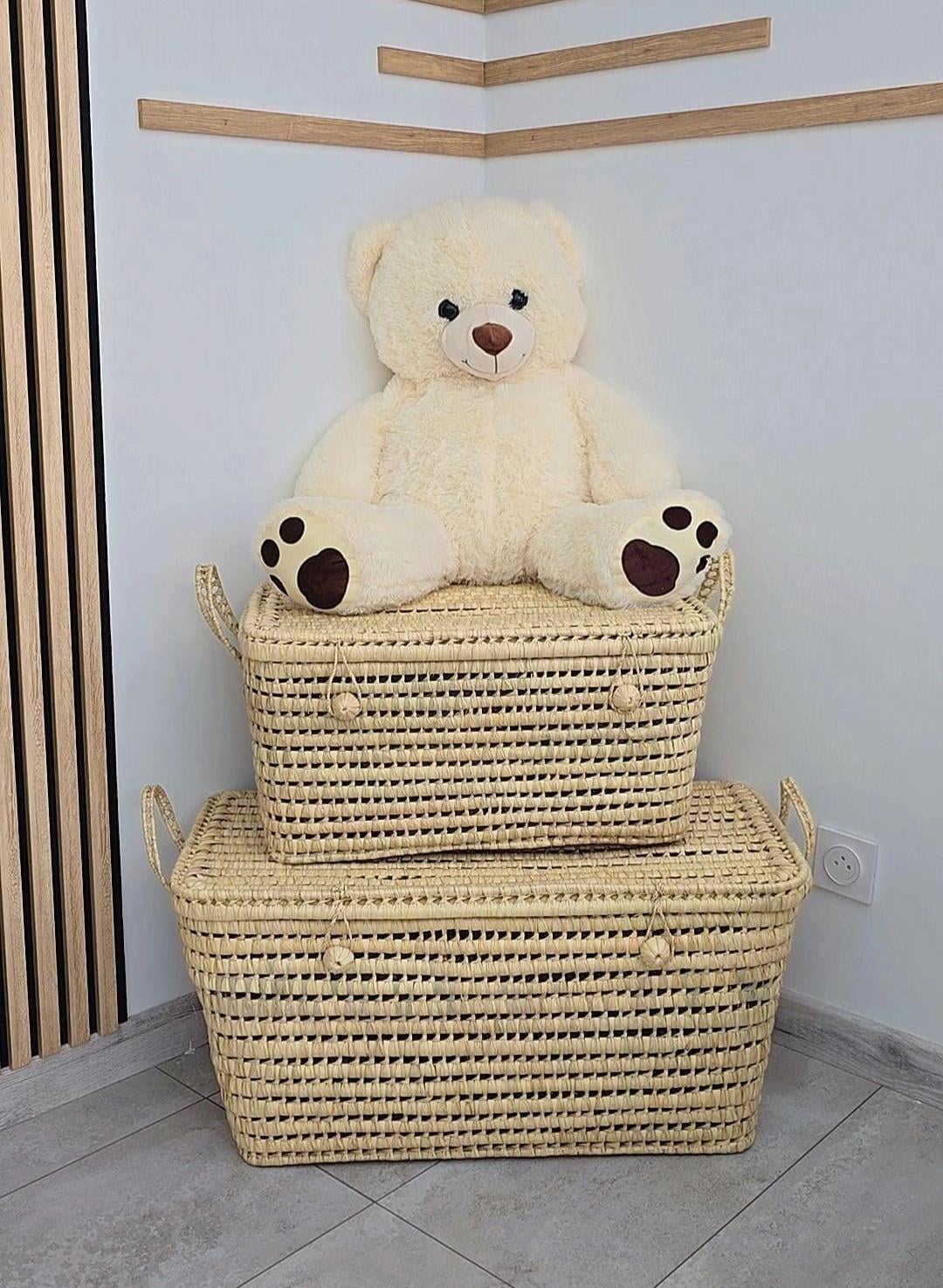 Wicker Storage Trunk, XXL Toy Chest, 80cm Storage Chest in Palm Leaves ...