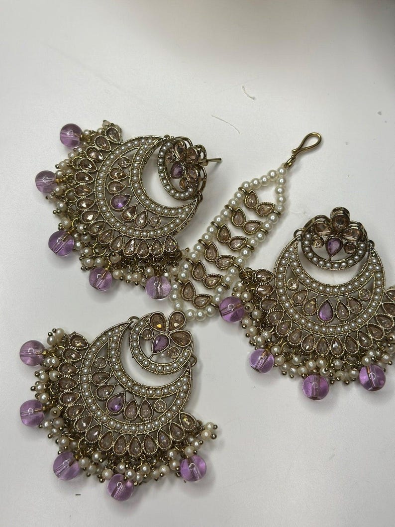 Izhaar Indian Polki Reverse Ad Purple Color Necklace With Earrings ...