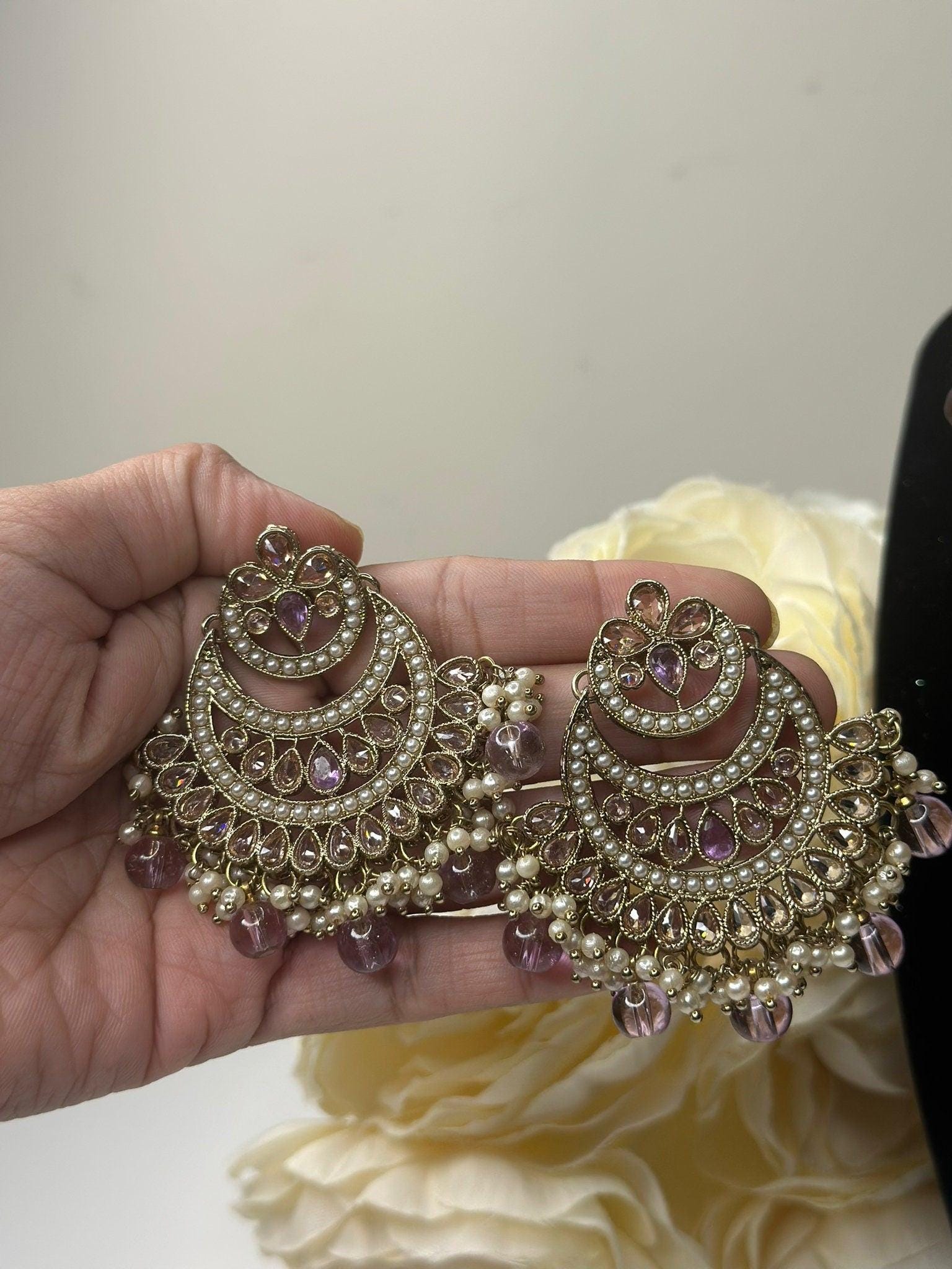 Izhaar Indian Polki Reverse Ad Purple Color Necklace With Earrings ...