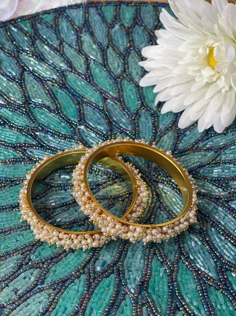 Designer Pearl Bangles -indian Bangles -bridesmaid Gift- Gold Plated ...