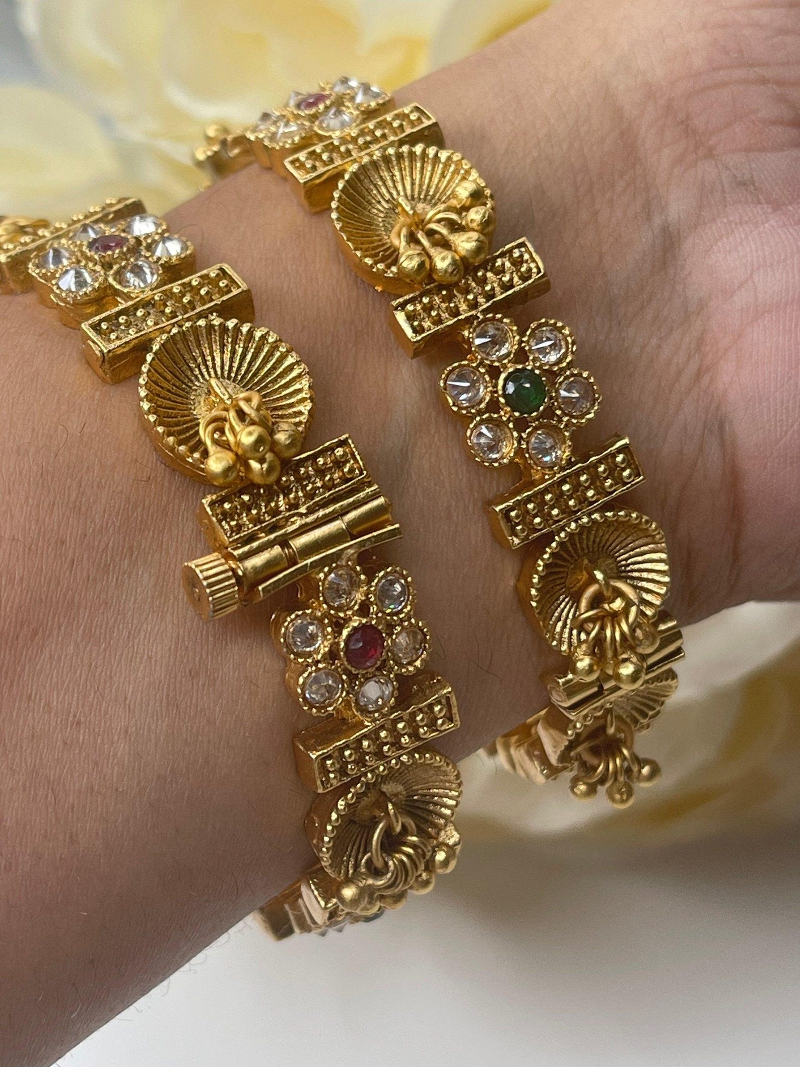 Kundan Bangles|gold Pacheli|indian Bangles|indian Kada|openable Bangle ...