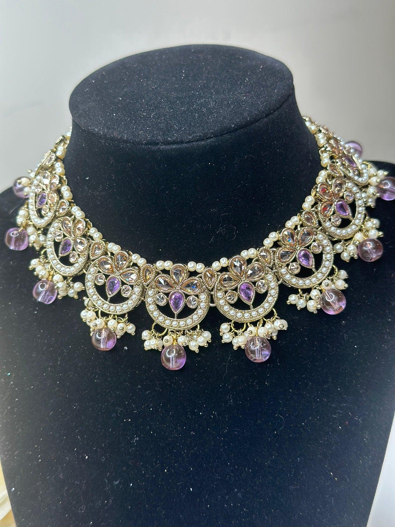 Izhaar Indian Polki Reverse Ad Purple Color Necklace With Earrings ...