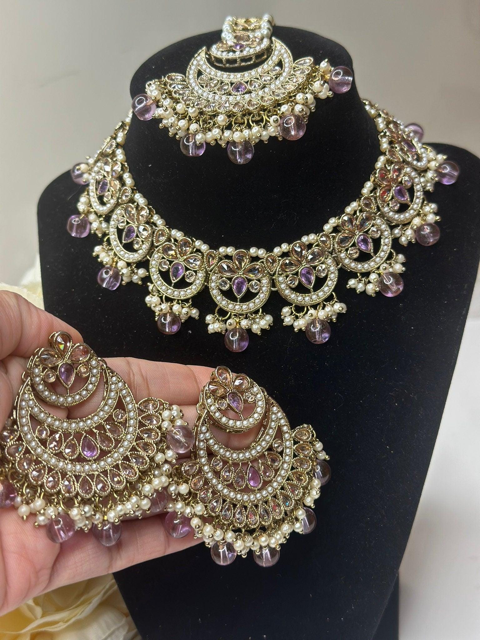 Izhaar Indian Polki Reverse Ad Purple Color Necklace With Earrings ...