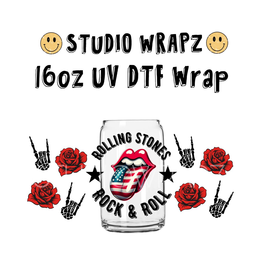 16oz UV DTF American Flag Rolling Stones Libbey Wrap, Rock and Roll ...